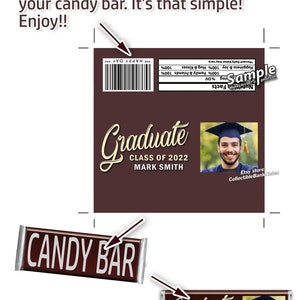 PRINTABLE Custom Congrats Candy Bar Wrappers W/name & Picture Digital ...