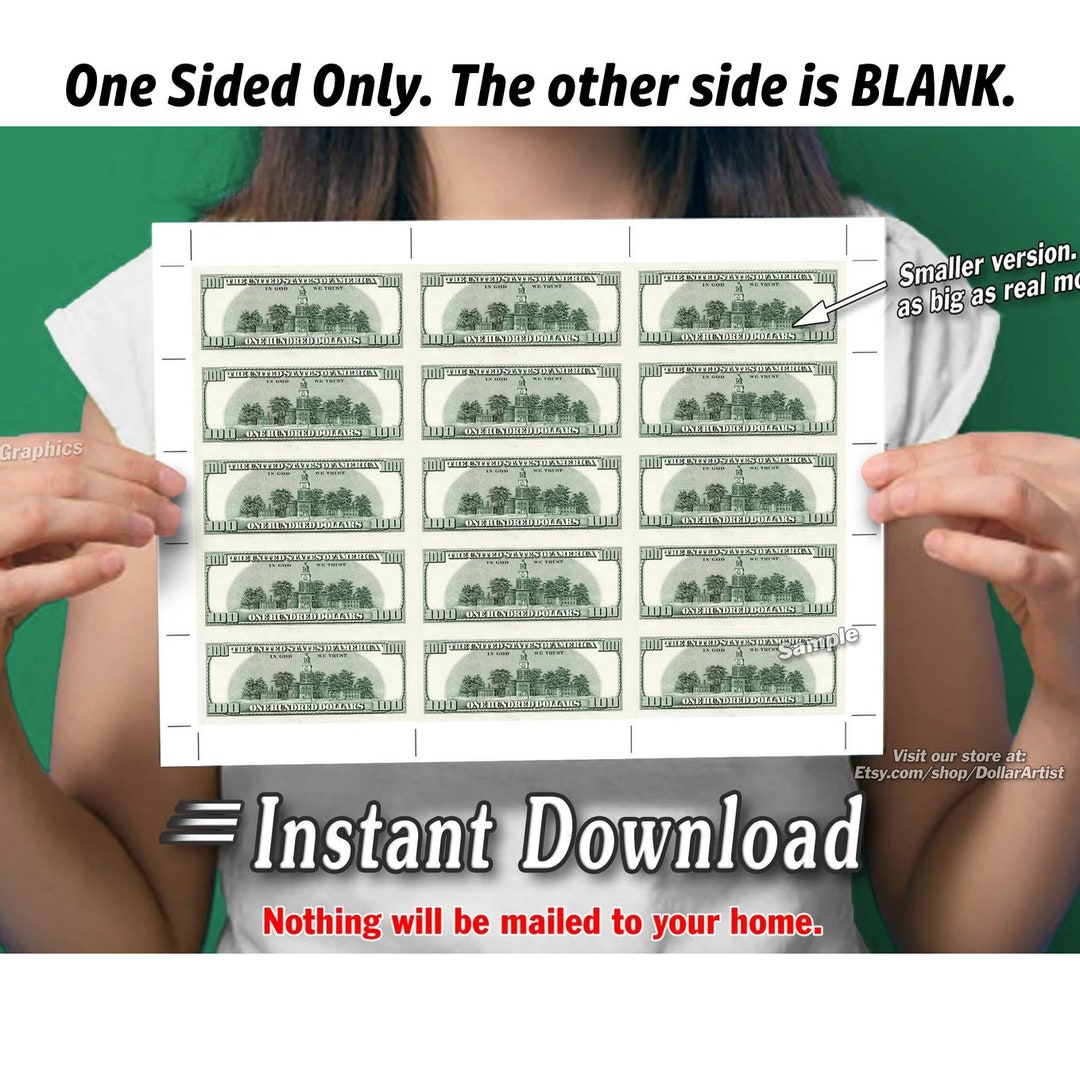Printable SMALL Money Sheets With Cut Marks 15-per-page Dollar Cash ...