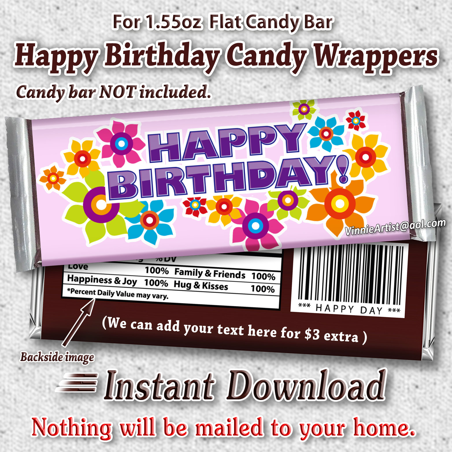 PRINTABLE Happy Birthday Candy Bar Wrappers Chocolate Instant Download ...
