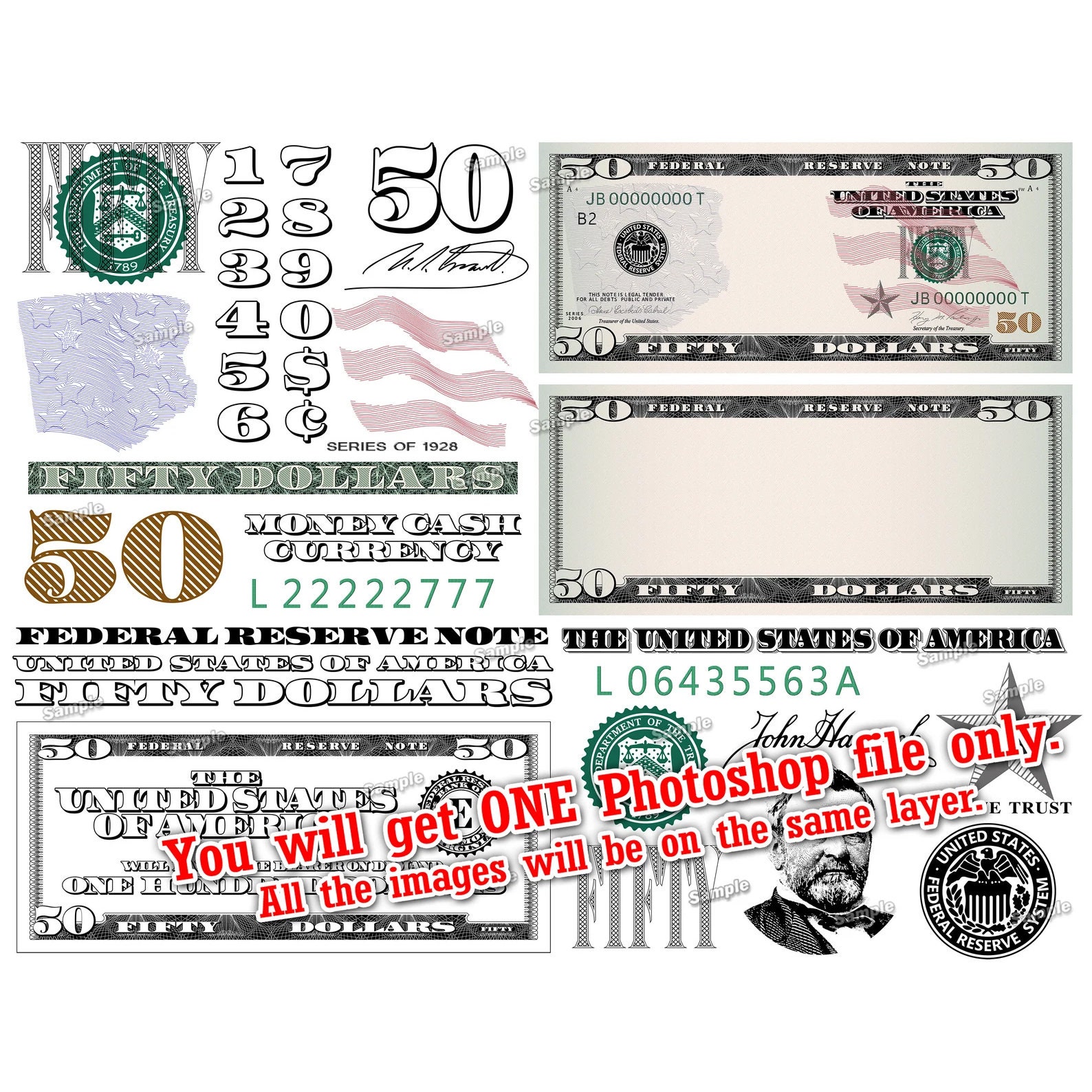 Blank 50 Dollar Bill Blank 50c Fake Money Stock Photo Download Image