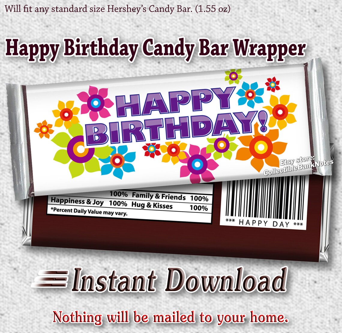 PRINTABLE Hershey's Happy Birthday Candy Bar Wrappers - Etsy