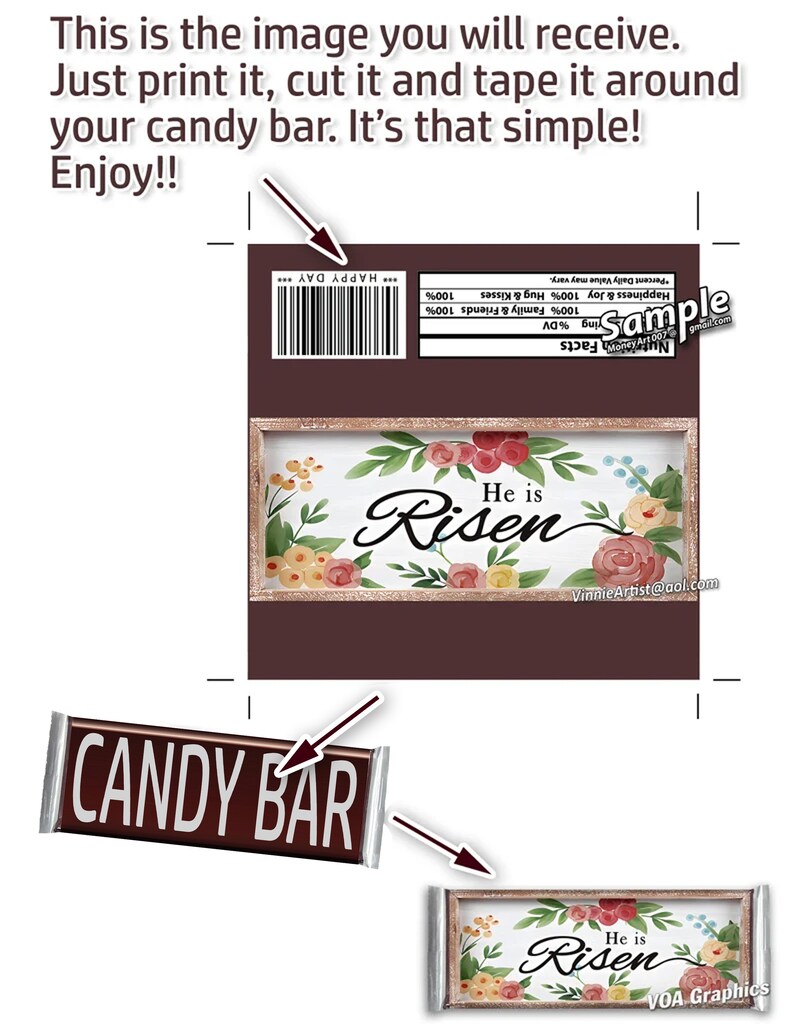 PRINTABLE HE is RISEN Candy Bar Wrappers Chocolate Jesus Christ ...