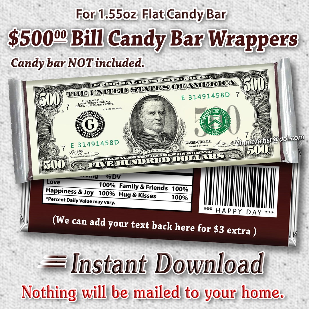 PRINTABLE Money Candy Bar Wrappers Chocolate Instant Download Cash ...
