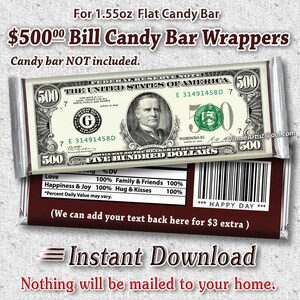 PRINTABLE Money Candy Bar Wrappers Chocolate Instant Download Cash ...
