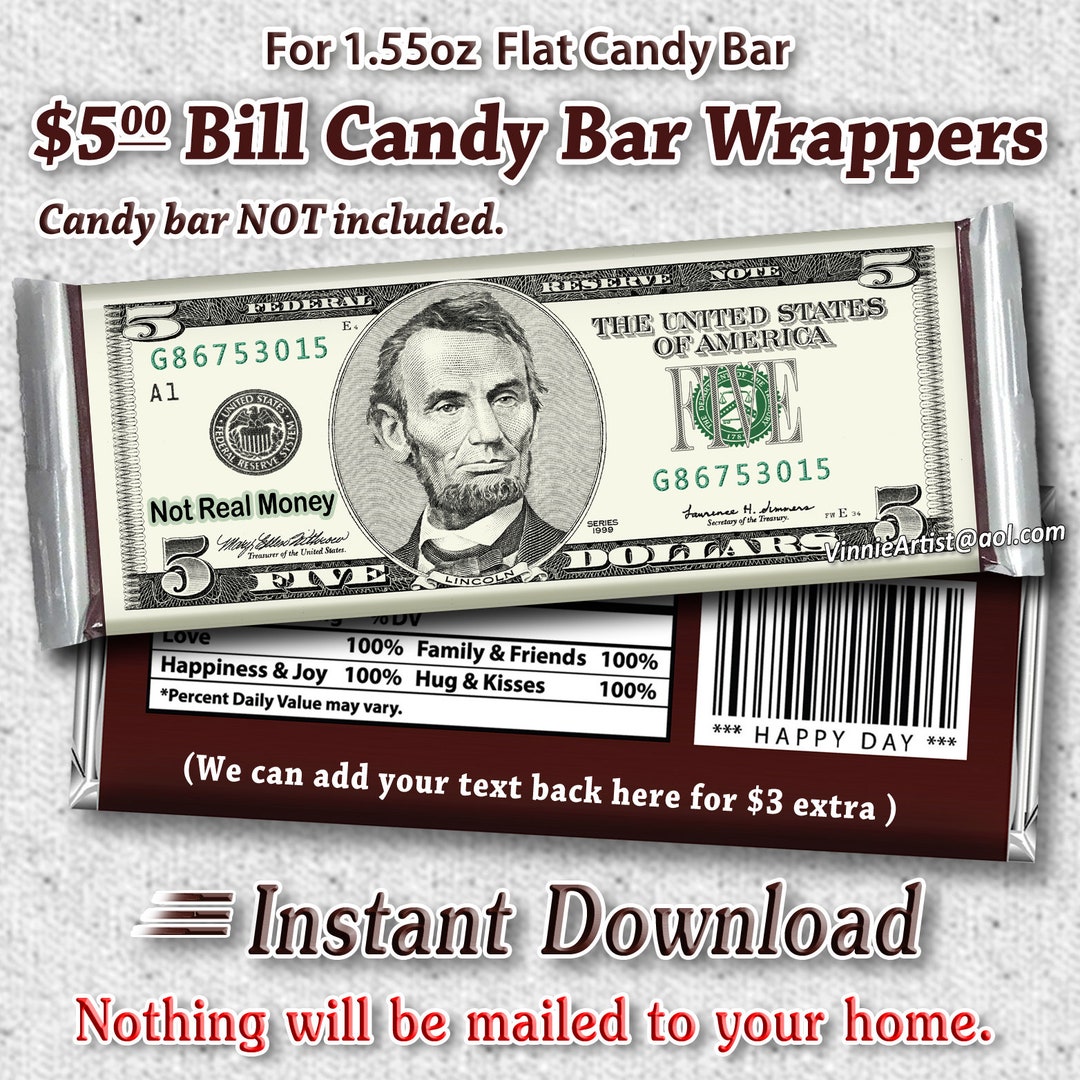 PRINTABLE Money Candy Bar Wrappers Chocolate Instant Download Cash ...