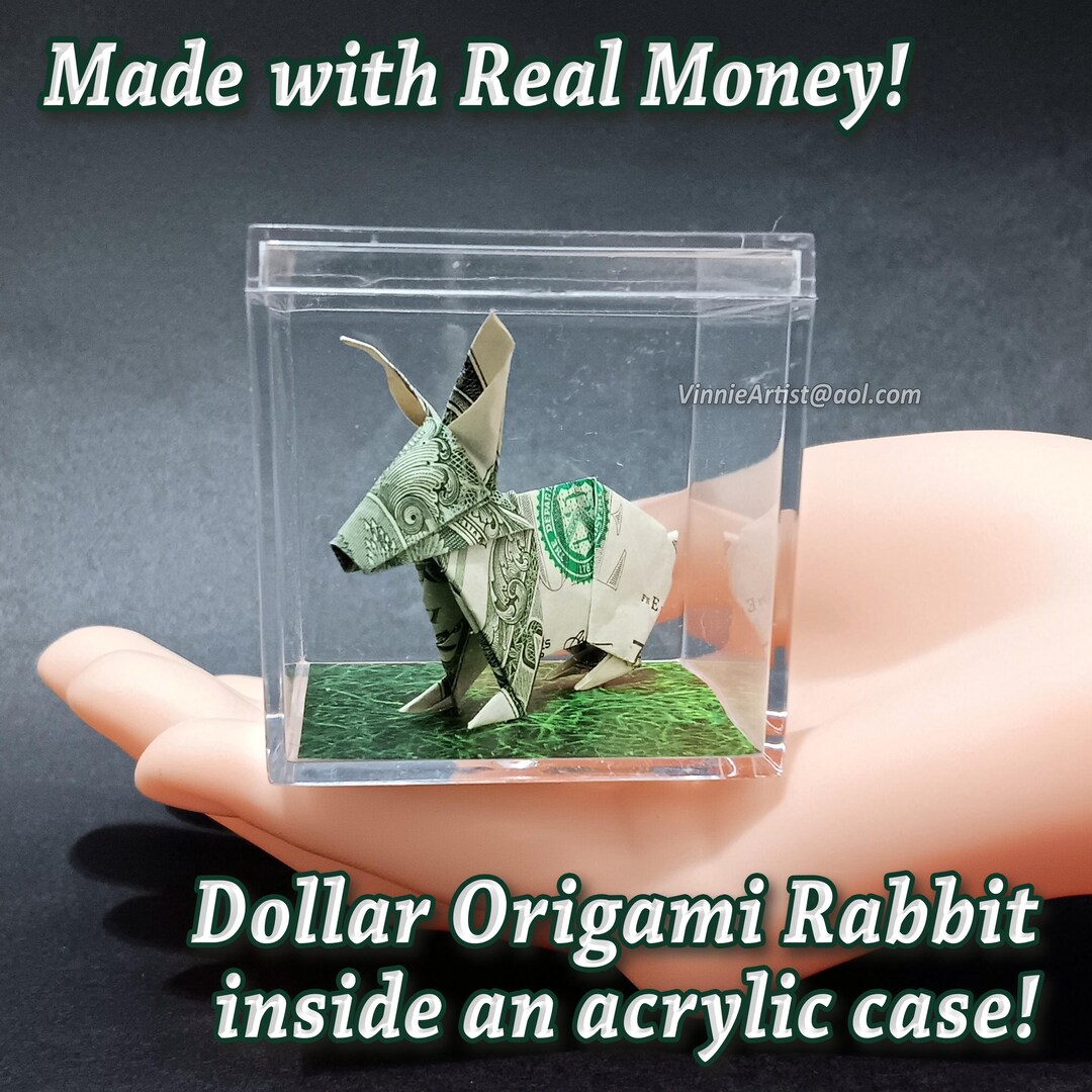 Money Origami Rabbit Inside Acrylic Cube Dollar Origami One-of-a-kind ...