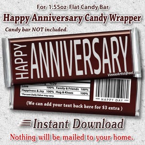 PRINTABLE Happy Wedding Anniversary Candy Bar Wrappers Chocolate Gift ...
