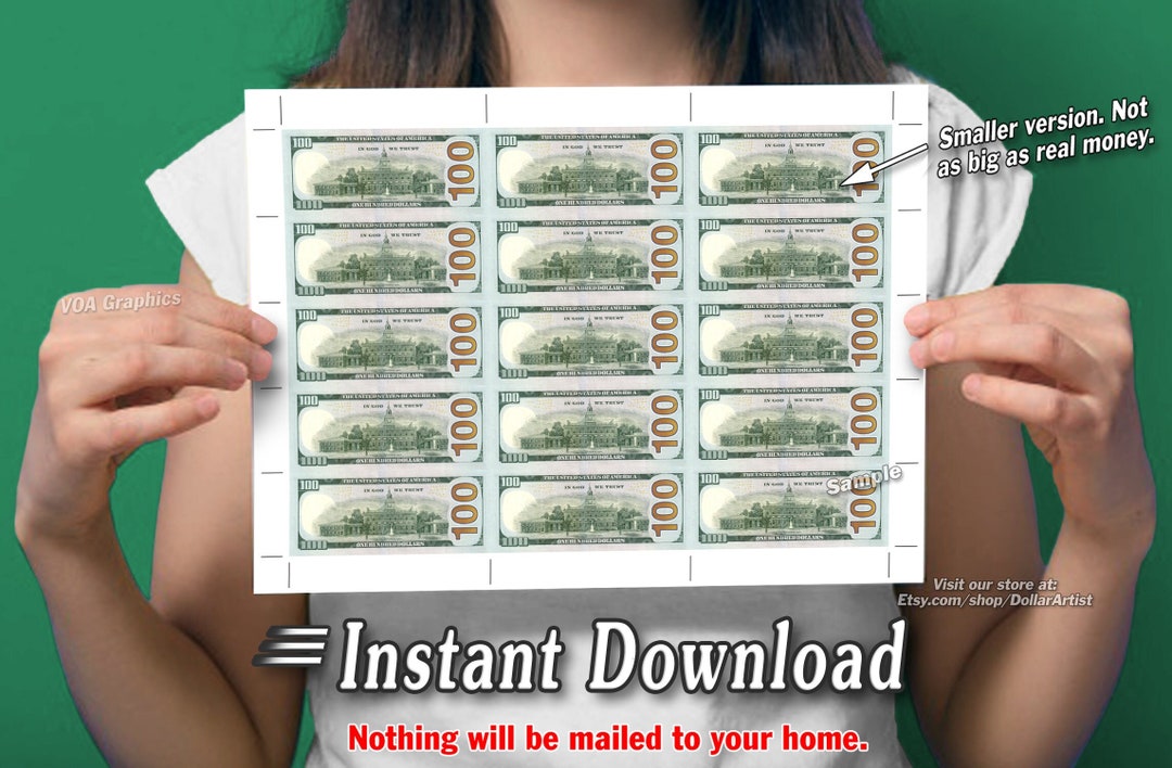 Printable SMALL Money Sheets With Cut Marks 15-per-page BACK SIDE ...