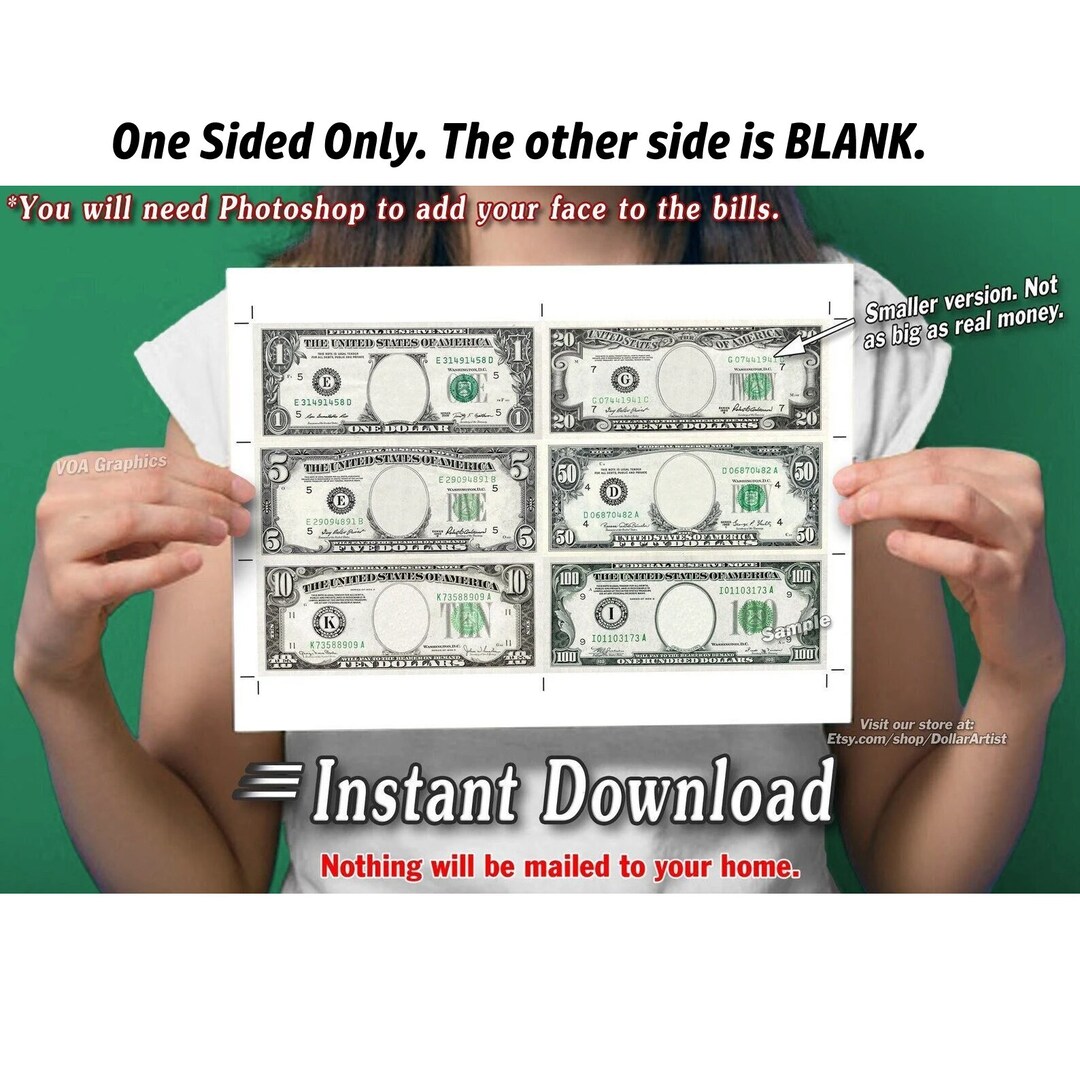 Printable SMALL Money Sheets With Cut Marks 6-per-page Cash Dollar ...