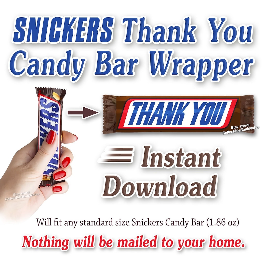 PRINTABLE Thank You Snickers Candy Bar Wrappers Chocolate - Etsy