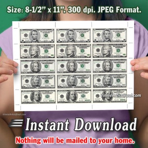 Printable SMALL Money Sheets With Cut Marks 15-per-page Dollar Cash ...