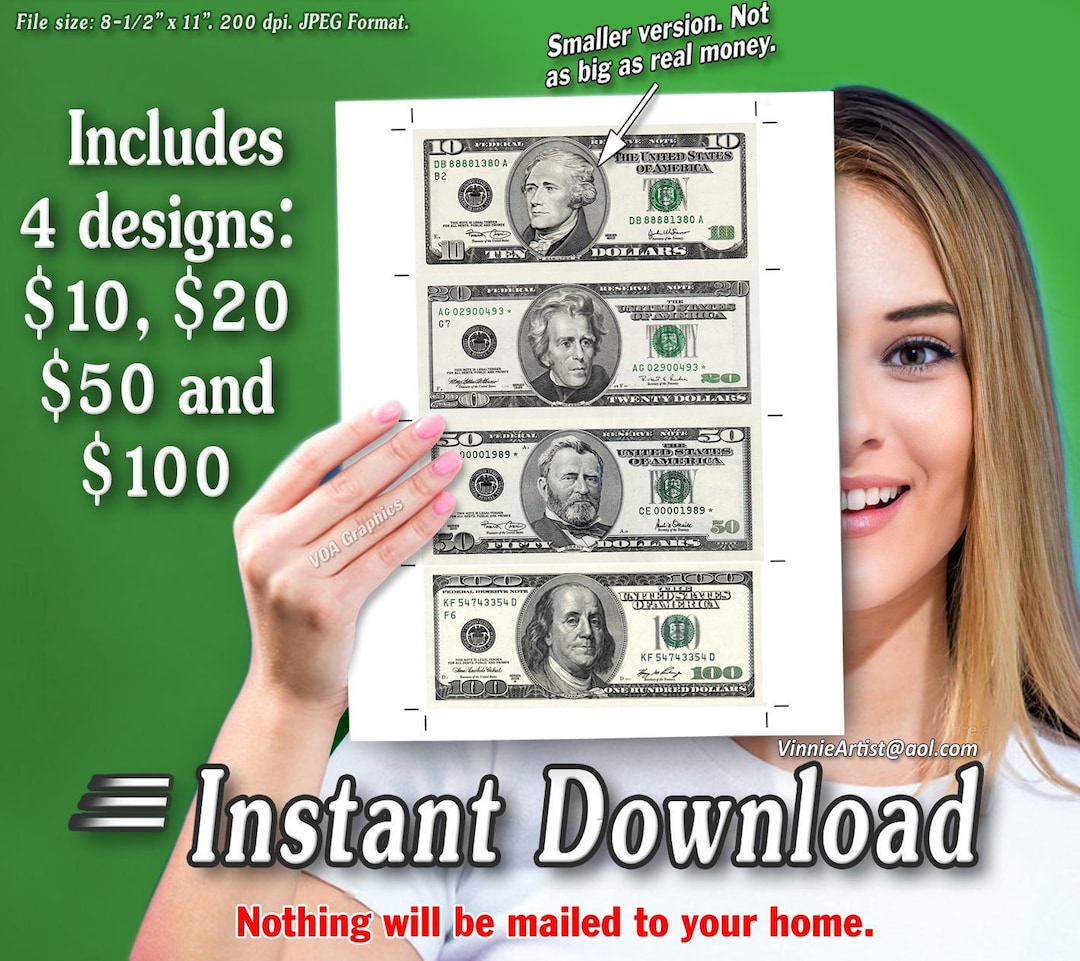 Printable SMALL Money Sheets With Cut Marks 4-per-page Cash - Etsy