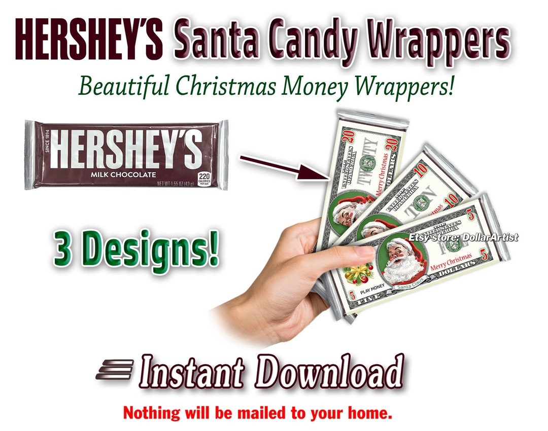 3 PRINTABLE Hershey's Christmas Santa Candy Bar Wrappers - Etsy Ireland