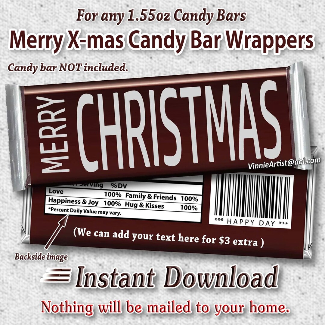PRINTABLE Merry Christmas Candy Bar Wrappers Chocolate Gift Idea - Etsy