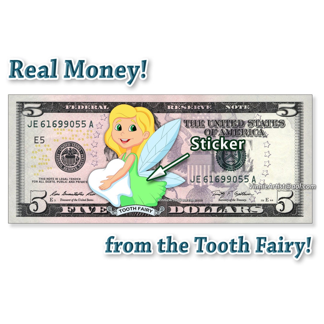Tooth Fairy on REAL Five Dollar Bill Cash Money 5.0 Cash Collectible ...