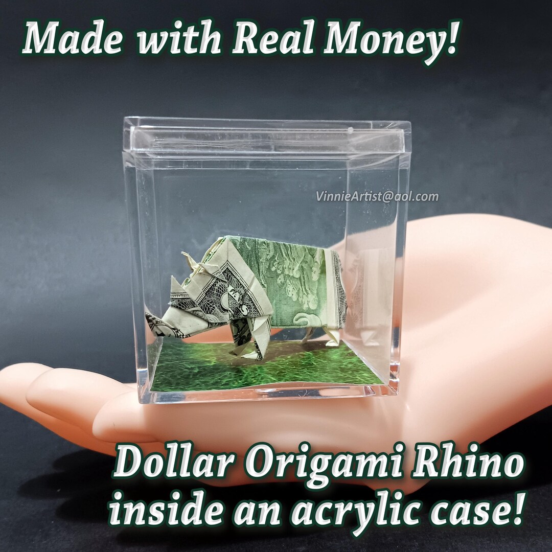Money Origami Rhino Inside Acrylic Cube Dollar Origami One-of-a-kind ...