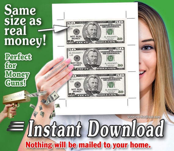 Printable Money Sheets With Cut Marks 3-per-page Cash Dollar - Etsy