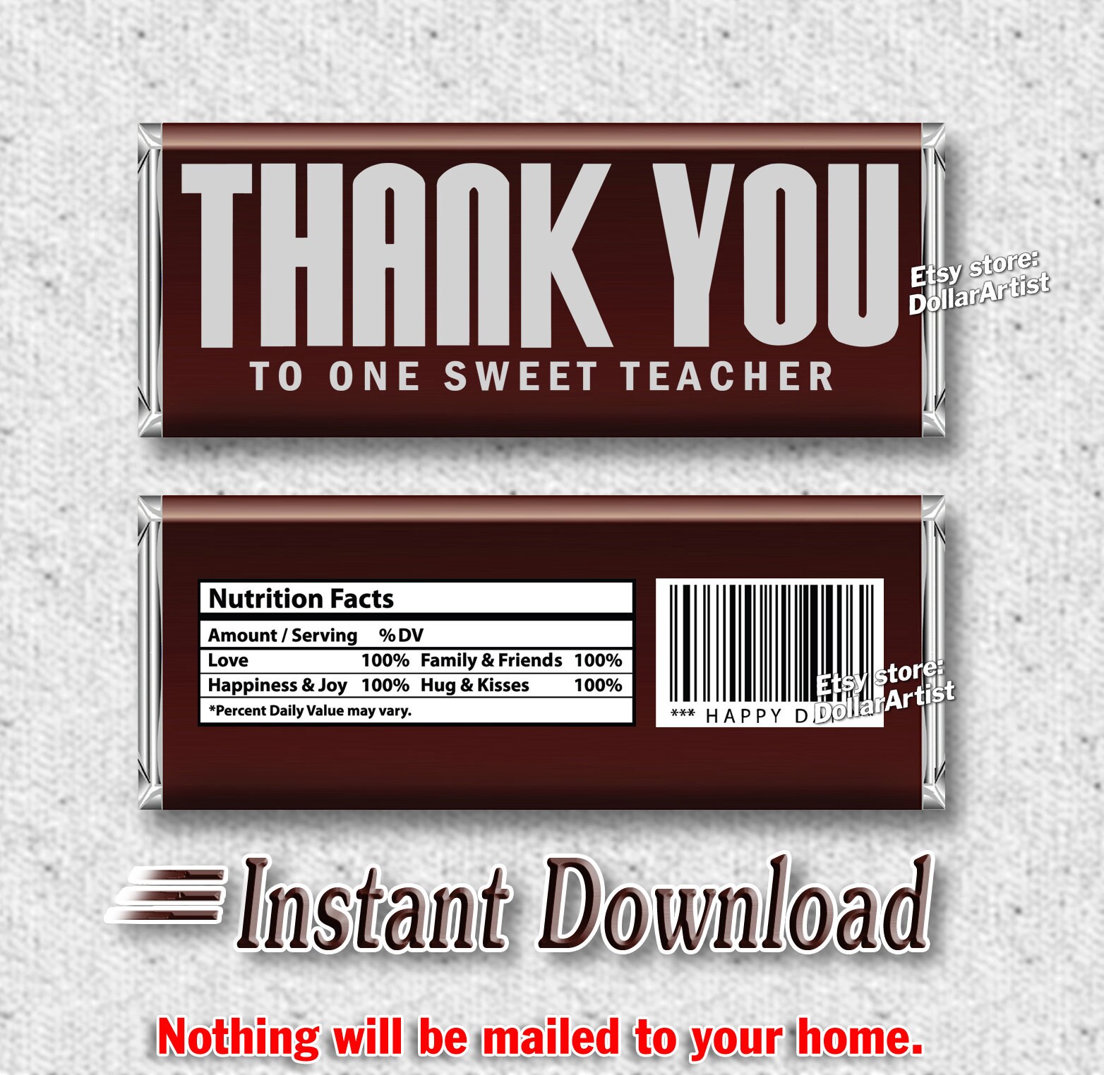 PRINTABLE Thank You to One Sweet Teacher Appreciation Gift Candy Bar ...