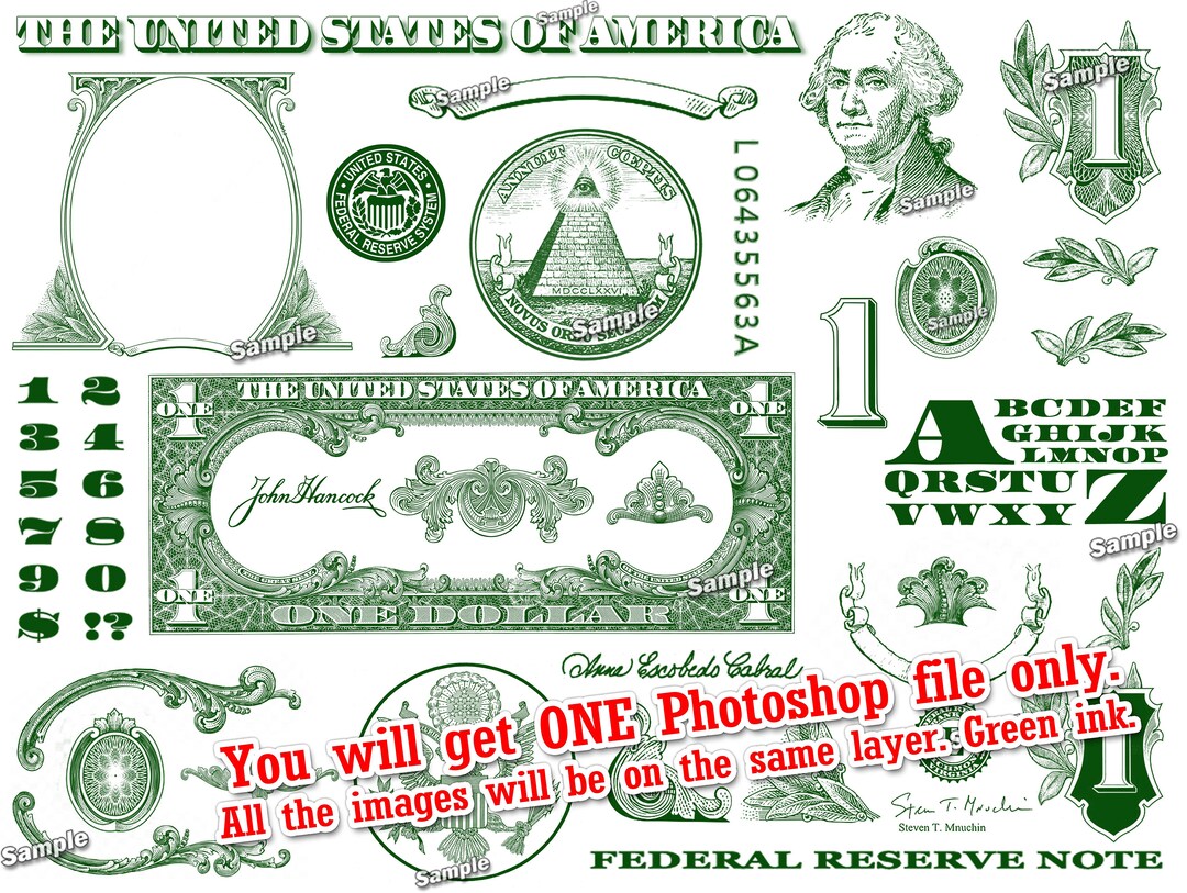 One Dollar Bill Design Images GREEN COLOR Photoshop - Etsy