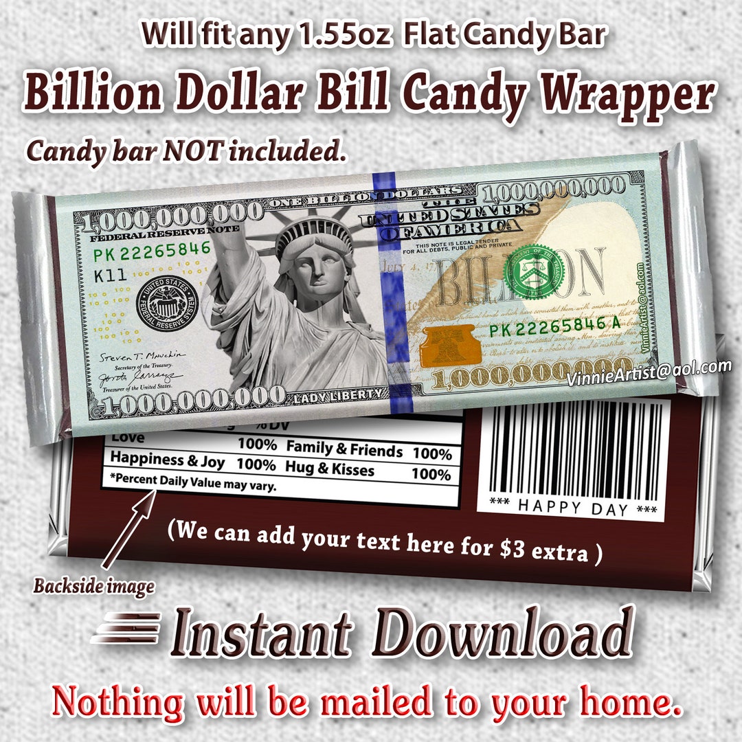 PRINTABLE Money Candy Bar Wrappers Chocolate Instant Download Cash ...