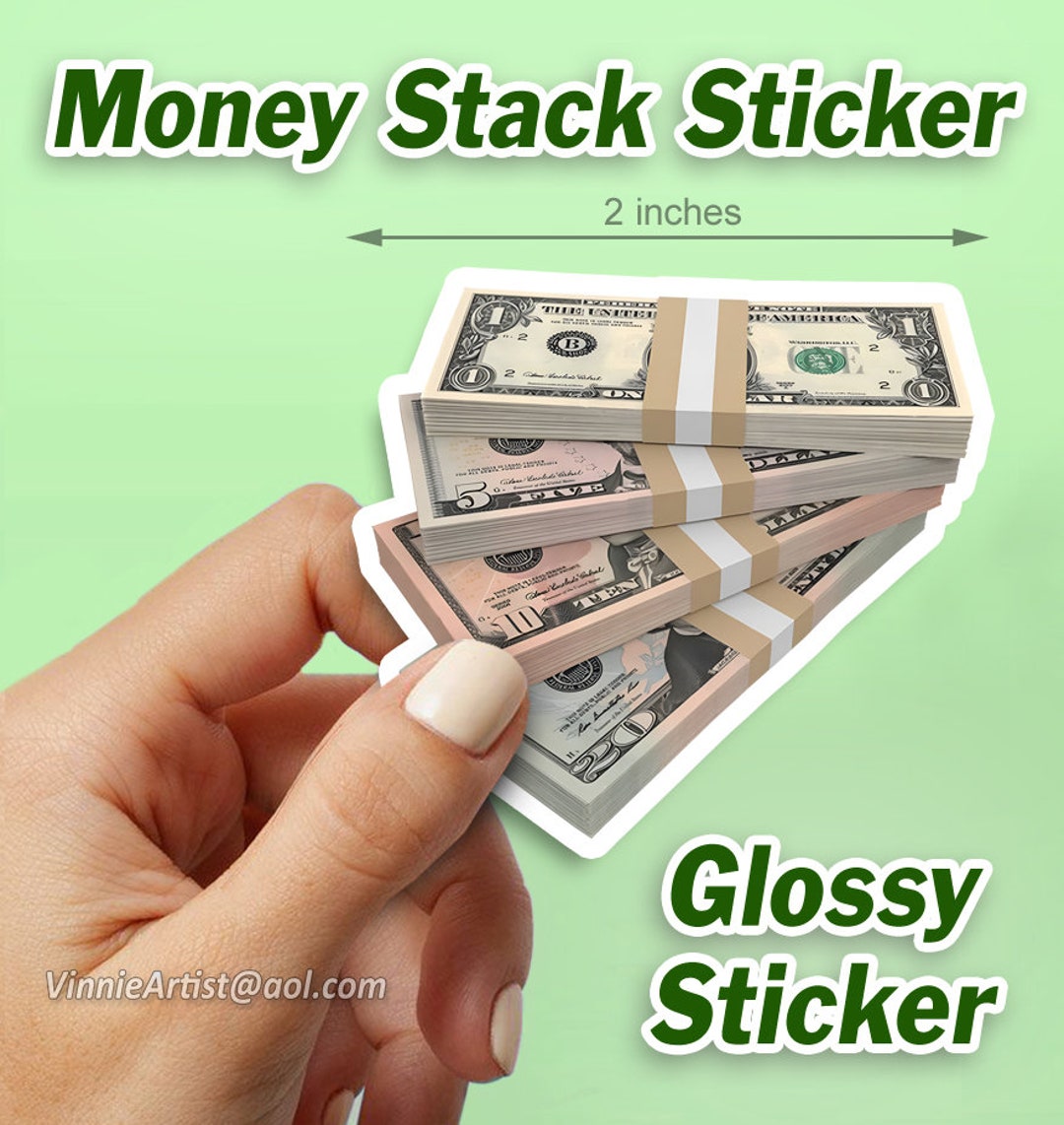 Money Sticker Stacks of 1 5 10 20 Dollar Bills Glossy Kiss Cut Stickers ...