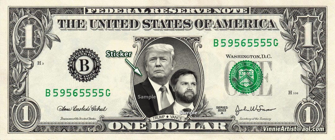 Donald Trump and JD Vance on a REAL Dollar Bill Cash Money Vice ...