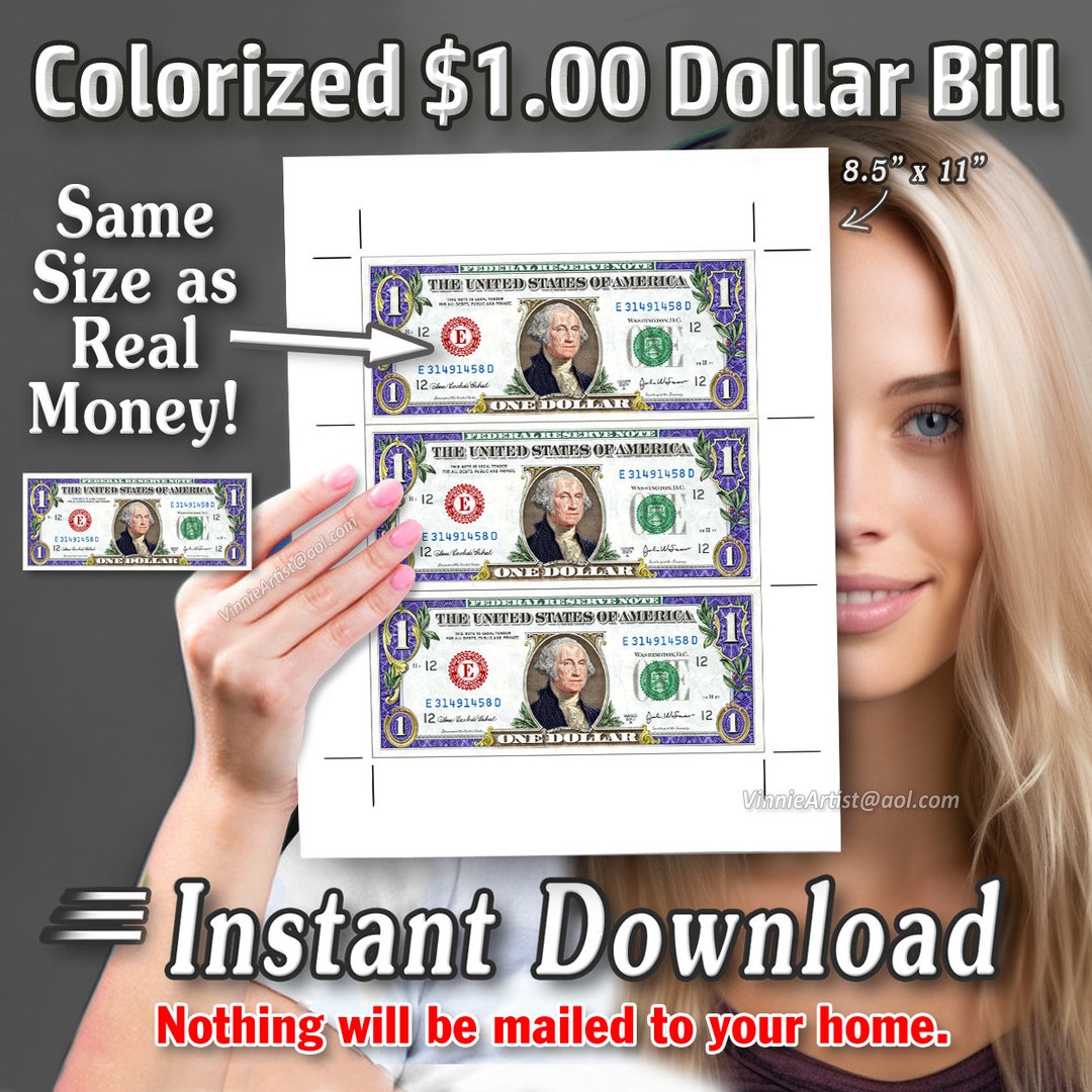 Printable Colorized Money Sheets W/ Cut Marks 3-per-page Cash Color One ...