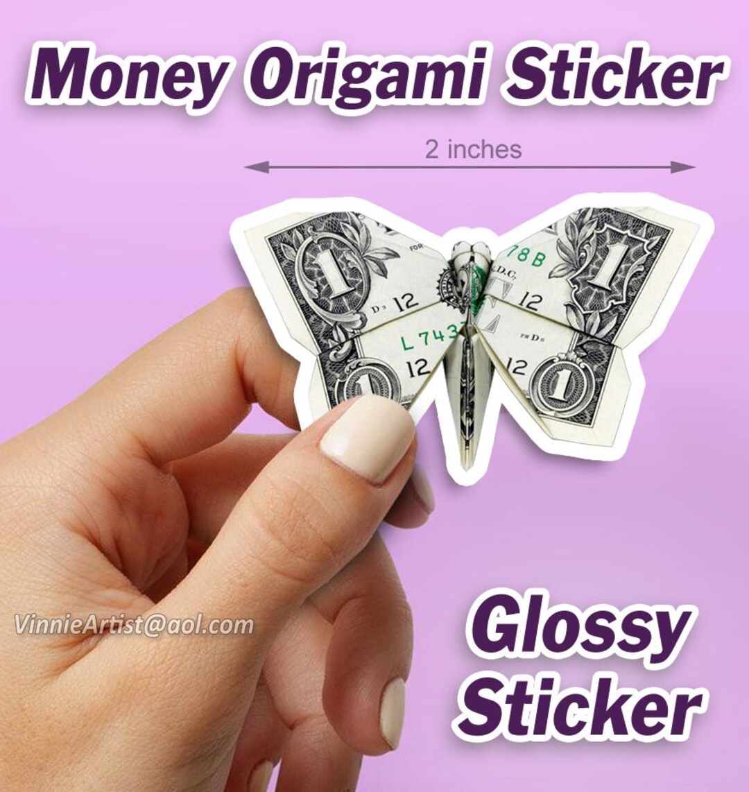 Money Origami Butterfly Sticker Glossy Kiss Cut Stickers Decals Labels ...
