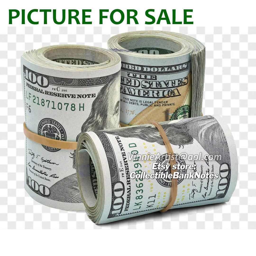 PICTURE for SALE: Banded Money Stack of 3 Rolls Hundred Dollar Bills ...