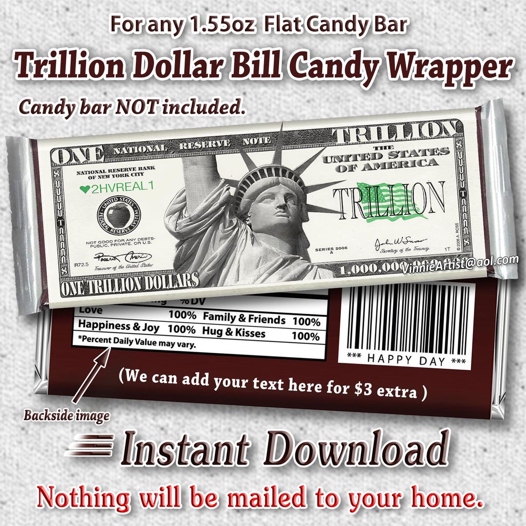 PRINTABLE Money Candy Bar Wrapper Instant Download Cash Dollar Artwork ...