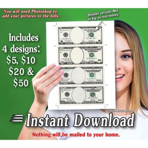 Printable SMALL Money Sheets With Cut Marks 4-per-page Cash Dollar ...