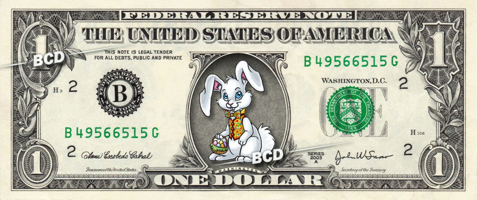 EASTER BUNNY on Real Money Dollar Bill Cash Art Rabbit Cute Egg Stuffer ...