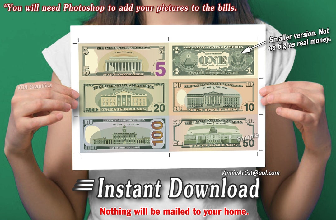 Printable SMALL Color Money Sheets With Cut Marks 6-per-page Cash ...