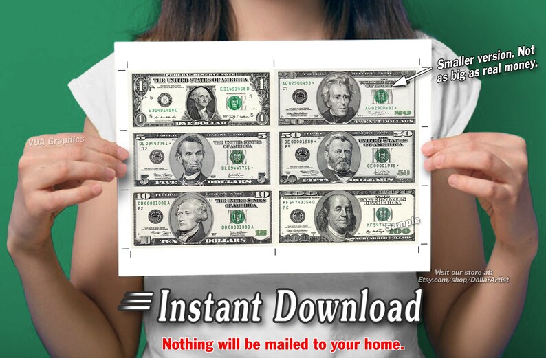 Printable SMALL Money Sheets With Cut Marks 6-per-page Cash - Etsy