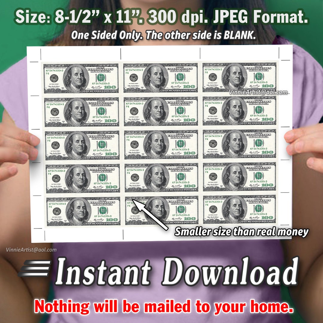 Printable SMALL Money Sheets With Cut Marks 15-per-page Dollar Cash ...