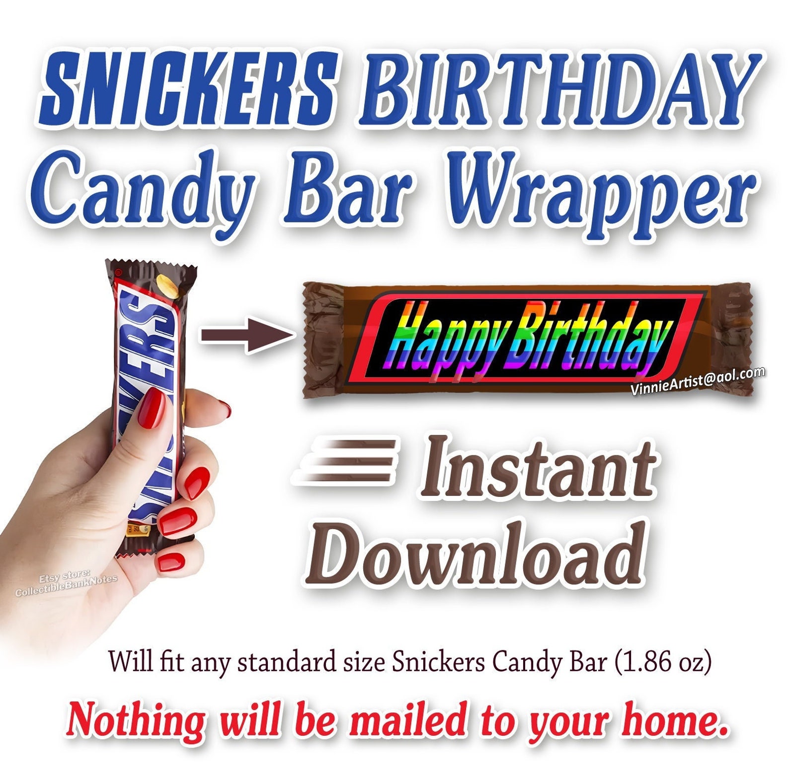 PRINTABLE Snickers Happy Birthday Candy Bar Wrappers Chocolate - Etsy