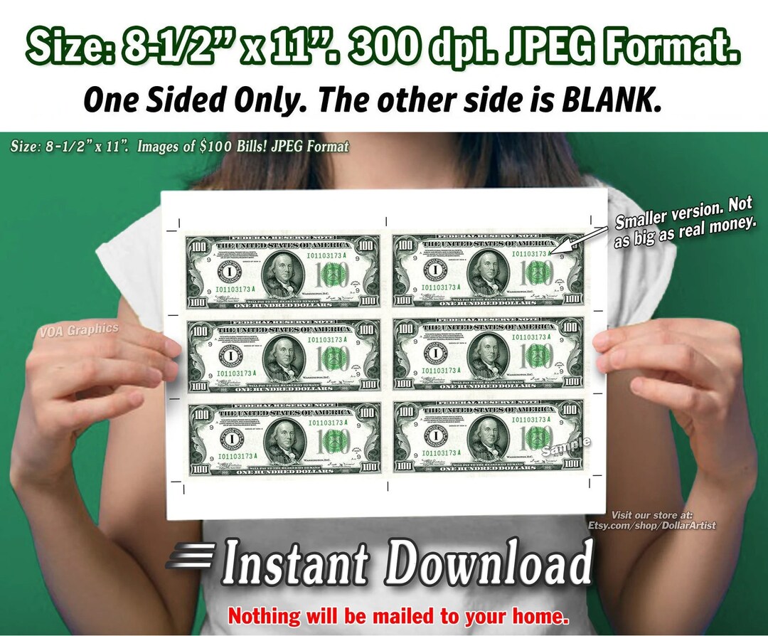 Printable SMALL Money Sheets With Cut Marks 6-per-page Cash Dollar ...