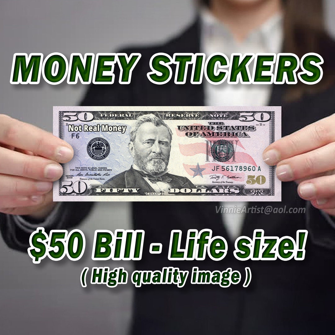 One1 Sticker Fifty Dollar Bill Design Glossy Decal High Gloss Sticker ...