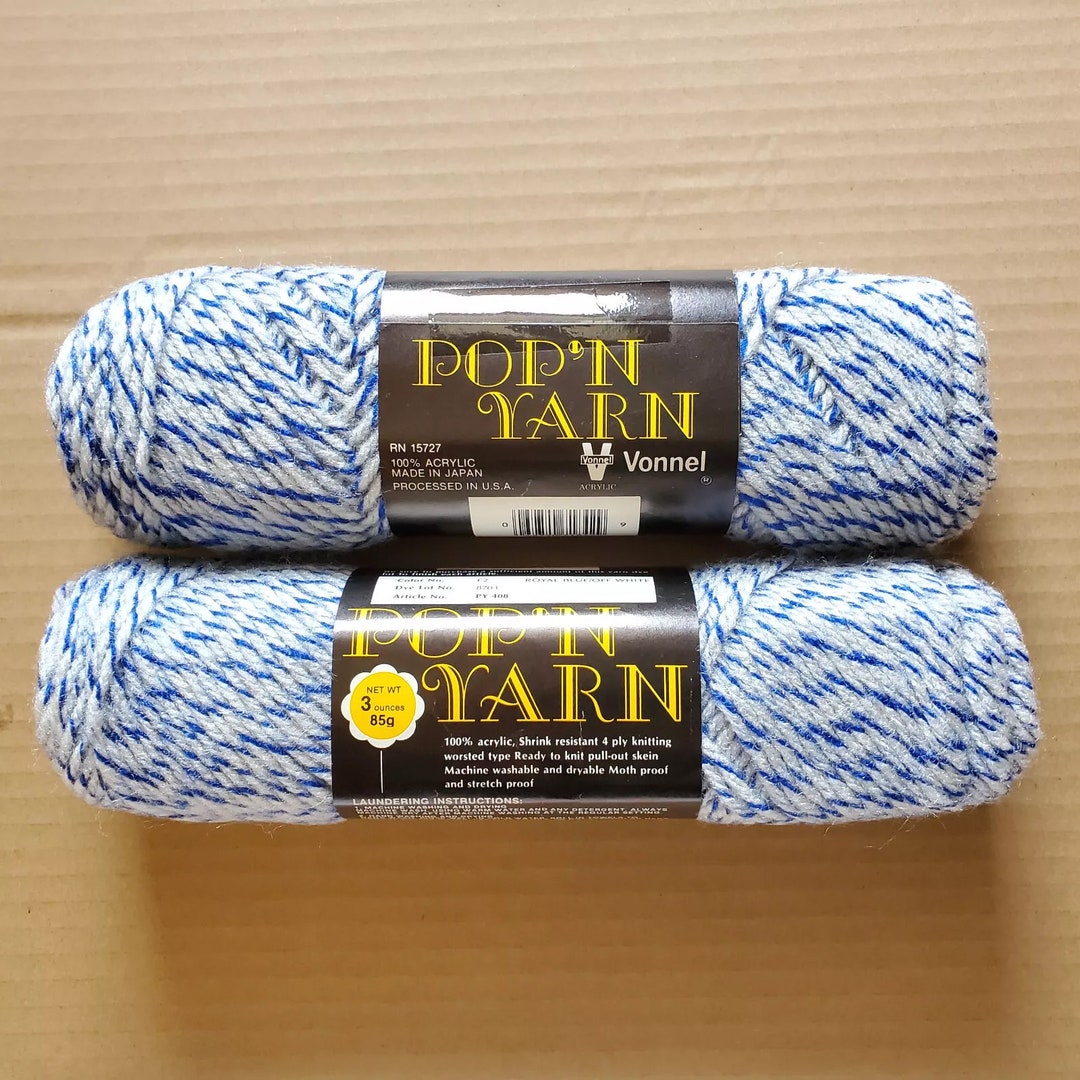 2x Vintage Pop'n Yarn 3 Oz Each Royal Blue / off White E2 100% Acrylic ...