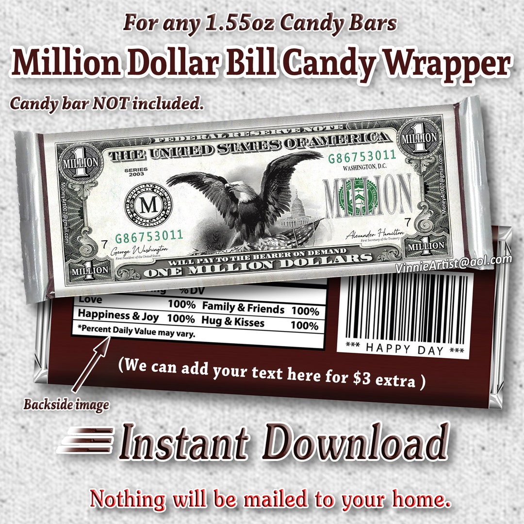PRINTABLE Money Candy Bar Wrappers Chocolate Instant Download Cash ...