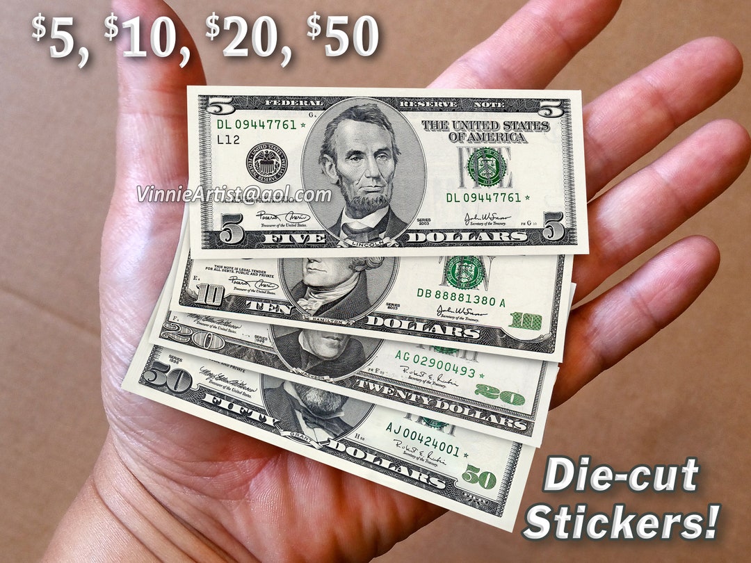 4x Miniature STICKERS Money Dollar Bills Tiny Mini Small Cash - Decal ...