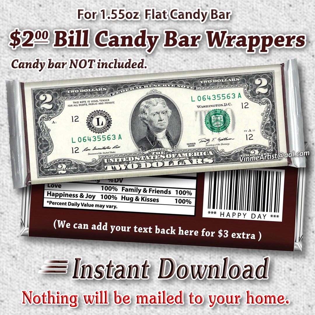 PRINTABLE Money Candy Bar Wrappers Chocolate Instant Download Cash ...