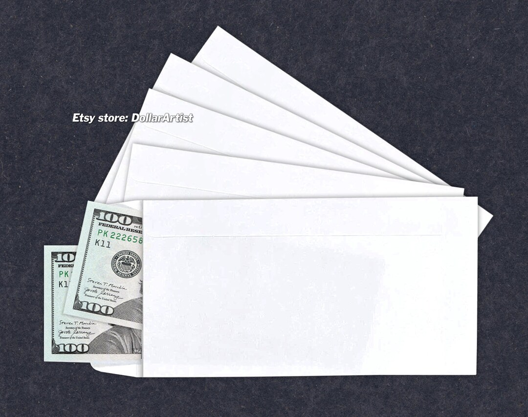 5 Currency Envelopes for Cash Check White Dollar Protective Sleeves for ...