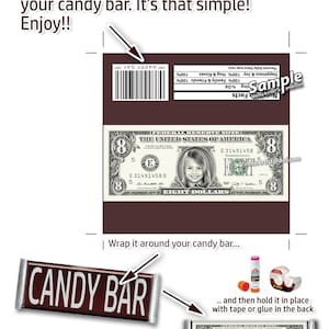 Custom 8 Dollar Bill Candy Bar Wrapper With Your Face Picture Digital ...