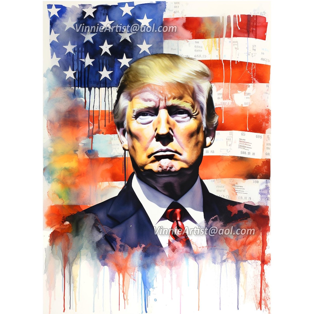 Watercolor Painting Style Digital Art Download Donald Trump Flag Color ...