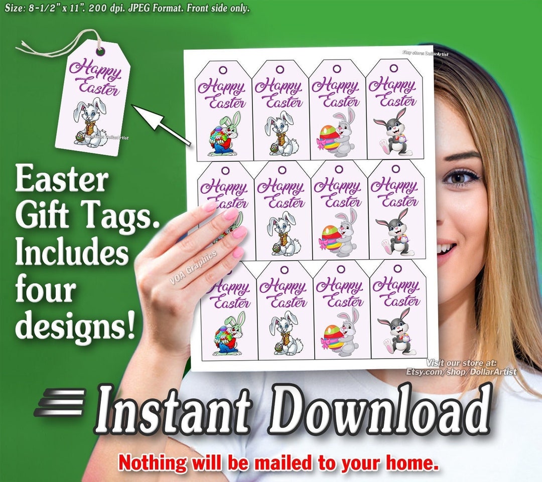 Printable EASTER Gift Tags Image for Basket Happy Easter Eggs 12 per ...