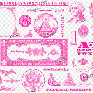 One Dollar Bill Design Images PINK COLOR Photoshop Transparent File PNG ...