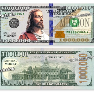 JESUS CHRIST on a Million Dollar Bill Novelty Cash 1M Fake Money ...