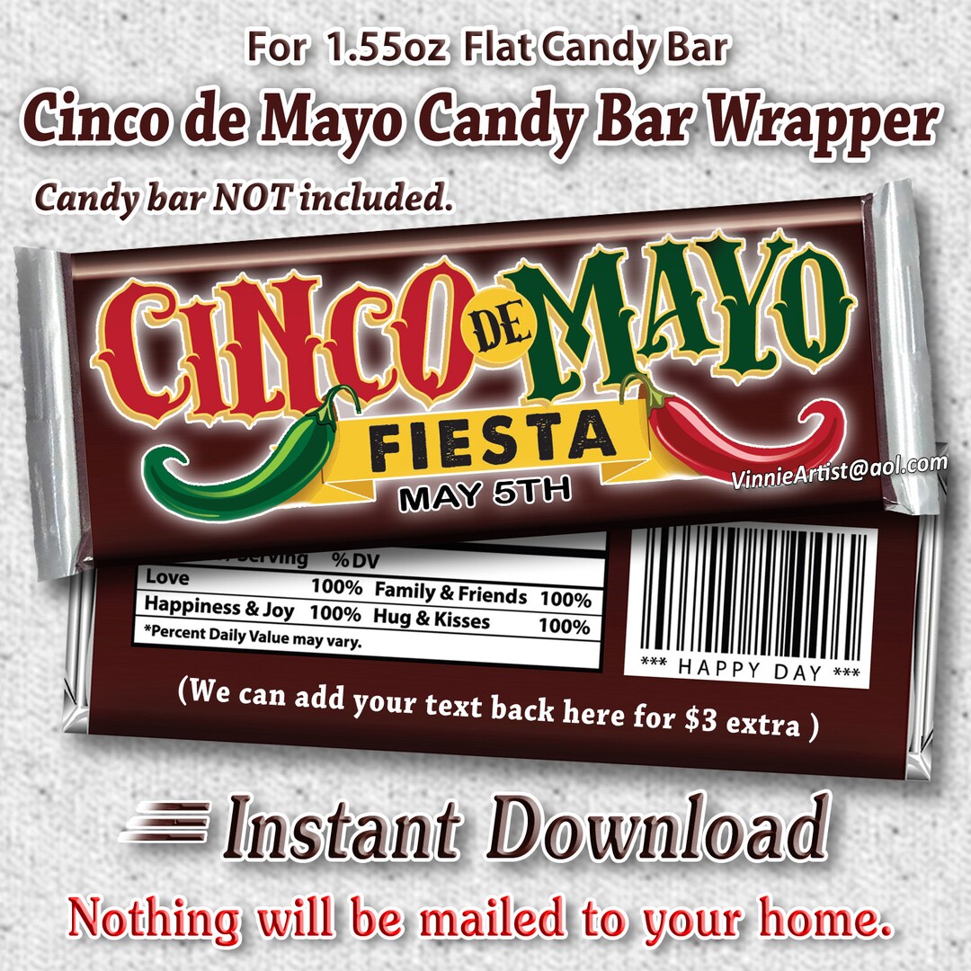 PRINTABLE Cinco De Mayo Candy Bar Wrappers Chocolate Instant Download ...