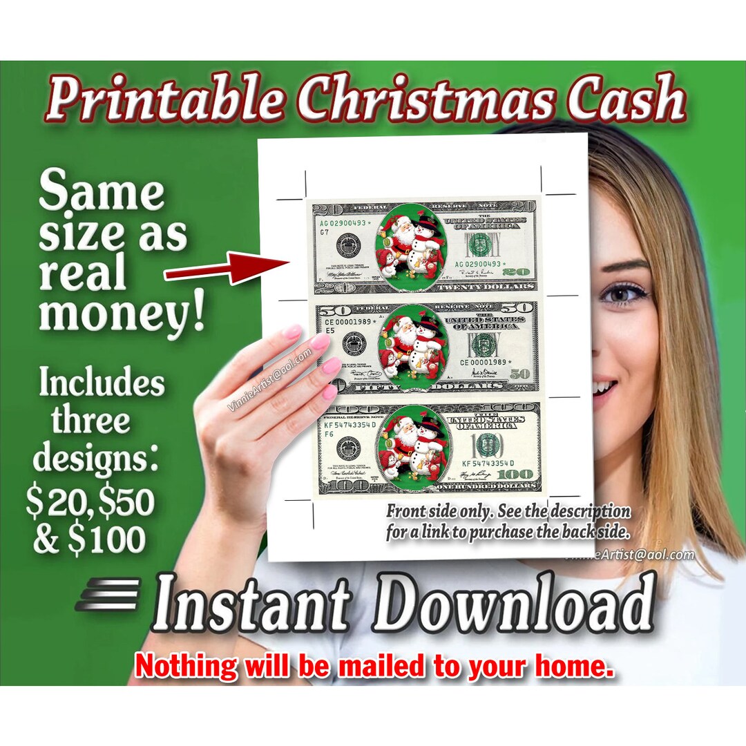 Printable CHRISTMAS Cash Money Sheets W/ Cut Marks 3-per-page 3up for ...